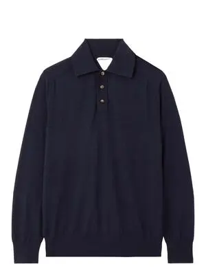 Bottega Veneta Fine Knitted Tonal-stitched Ribbed-cuffs Polo Shirt - Black