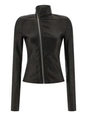 Rick Owens High Neck Zip-up Leather Jacket - No