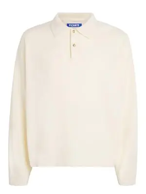 PICANTE Boucle Hover Long-sleeve Polo Shirt - Beige