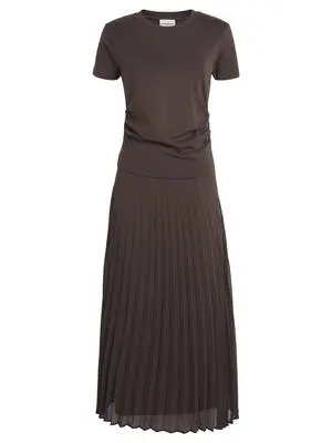 Claudie Pierlot Ruched Pleated-skirt Midi Dress - Brown