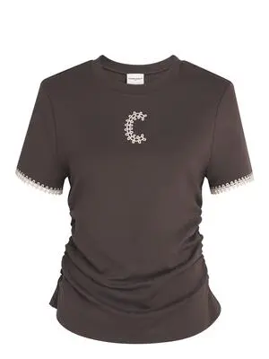 Claudie Pierlot Embroidered Logo Ruched T-shirt - Brown