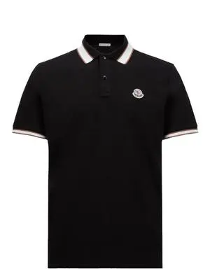 Moncler Logo Patch Short Sleeved Polo Shirt - Black