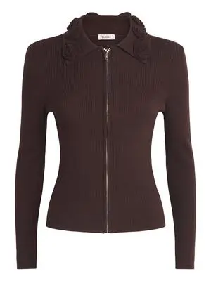 SANDRO Sandro Paris Floral-Collar Zip-Up Cardigan
