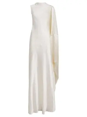 SELF-PORTRAIT Satin Fringe Maxi Dress - Ivory