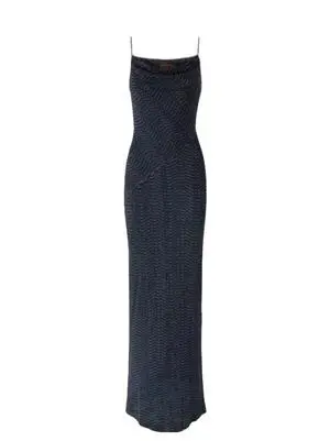 Missoni Long Viscose Lamé Dress With Hood - Blue-gold