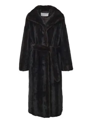 THE FRANKIE SHOP Belted Faux Fur Coat - Brown