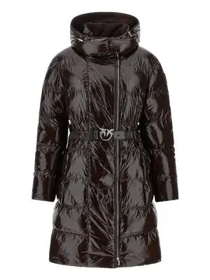 Pinko Love Birds Belted Down Jacket - Brown
