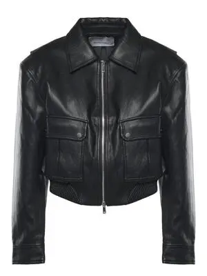 THE FRANKIE SHOP Cropped Leather Moto Jacket - Black
