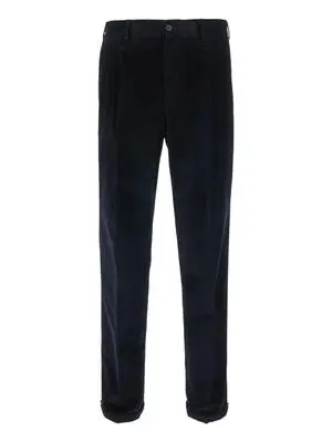 PT TORINO Corduroy Pleated Straight Leg Trousers - Blue