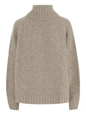 ALLUDE Geometric Pattern Turtleneck Sweater - Beige
