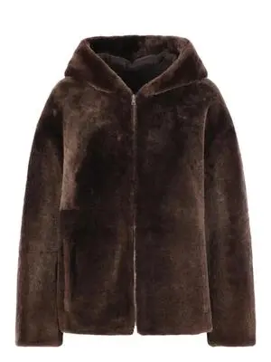 YVES SALOMON Hooded Shearling Jacket - Brown
