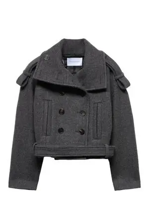 7 For All Mankind Double-breasted Cropped Wool Coat With A High Neck - Grey