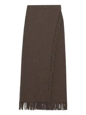 Simkhai Fringe Slit Knit Midi Skirt - Brown