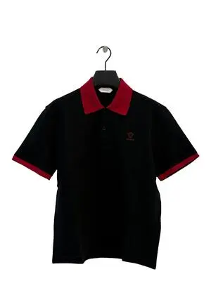 Versace Logo Embroidered Piqué Polo Shirt - Black