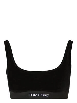 TOM FORD Stretch Lustrous Velour Signature Bralette - Black