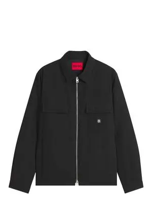 Hugo Oversized-fit Overshirt In Water-repellent Canvas - Black