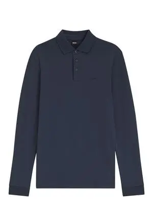 BOSS Long-sleeved Polo Shirt In Interlock Cotton With Logo - Light Blue