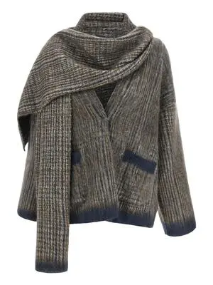 Brunello Cucinelli Cardigan With Scarf - Gray