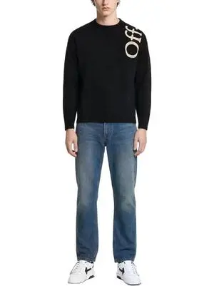 Off-White Bookish Logo-embroidered Crew Neck Sweater - Black