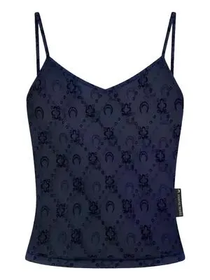 MARINE SERRE Moonogram Flock Mesh Top - Blue