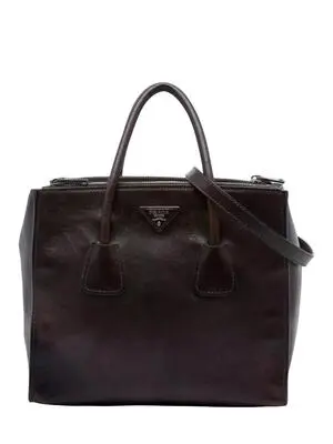 Prada Glace Calf Twin Pocket Double Handle Satchel - Brown
