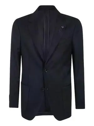 LARDINI Herringbone-pattern Single-breasted Blazer - Grey