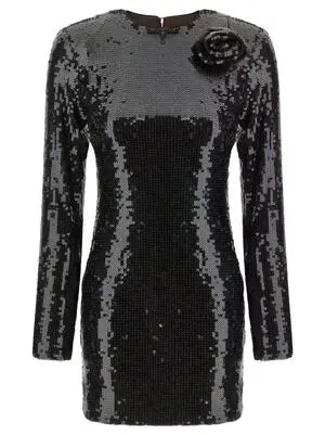 ROTATE BY BIRGER CHRISTENSEN Sequin-embellished Floral-appliqué Mini Dress - Brown