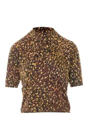 TWINSET Animal-print High-neck T-shirt - Brown