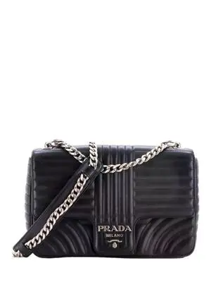 Prada Chain Flap Diagramme Quilted Leather Large Shoulder Bag - Black