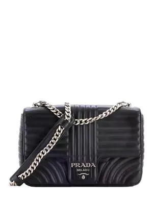 Prada Chain Flap Diagramme Quilted Leather Large Shoulder Bag - Black