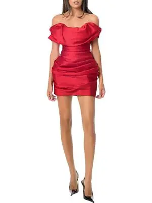 NORINA ST Mia Draped Lace-up Mini Dress - Red