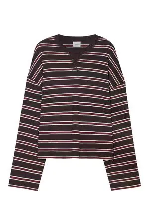 Closed Striped Long-sleeve Top - Brown