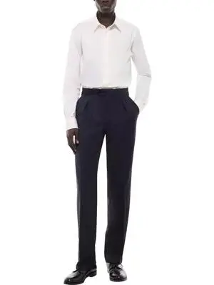 FURSAC Pinstripe Virgin Wool Pleated Trousers - Blue