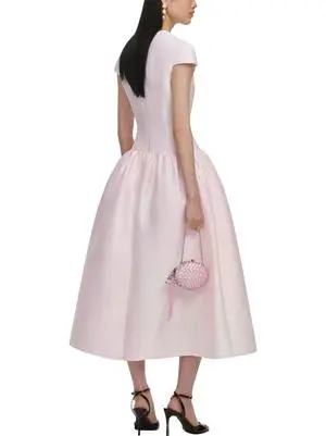 SELF-PORTRAIT Pink Taffeta Buttoned Midi Dress
