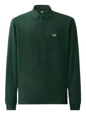 C.P. COMPANY Stretch Piquet Long Sleeve One-button Polo - Green