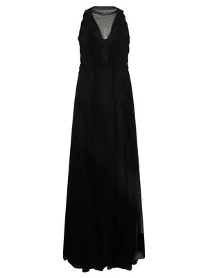 Alberta Ferretti Lace-trimmed Pleated Maxi Dress - Black