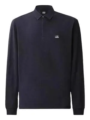 C.P. COMPANY Stretch Piquet Long Sleeve One-button Polo - Blue