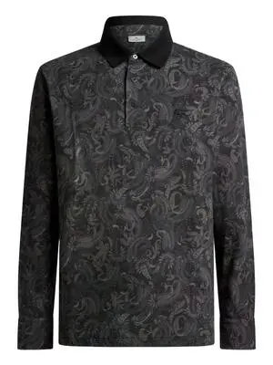 Etro Paisley-print Long-sleeve Polo Shirt - Black