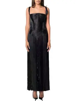 NORINA ST Fringe-trimmed Corset Maxi Dress - Black