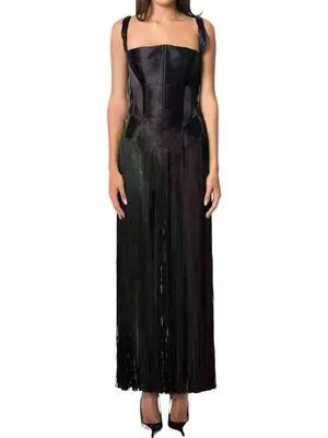 NORINA ST Swan Fringe-trimmed Corset Maxi Dress - Black
