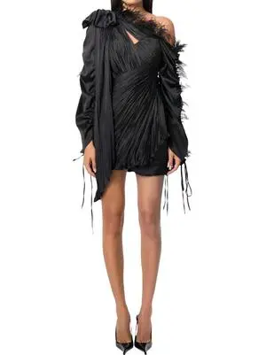 NORINA ST Jamila Feather-trim Ruched Mini Dress - Black