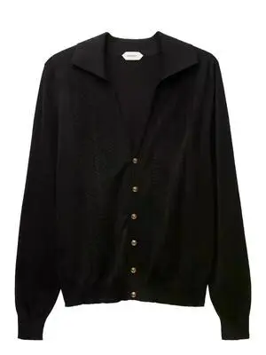 Versace Cotton Knit Polo Cardigan - Black