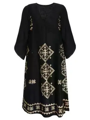 Greek Archaic Kori Lefkada Bell-sleeve Midi Dress - Black