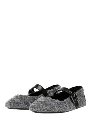 CANDICE COOPER Dafne Brid Teddy Buckle-strap Faux-shearling Ballet Flats - Grey