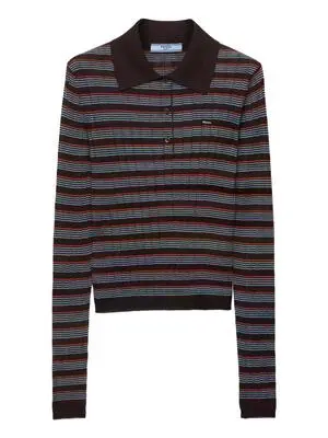 Prada Striped Cashmere And Silk Polo Shirt - Brown