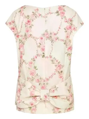 Simone Rocha Floral-print Bow-detail Blouse - Neutrals