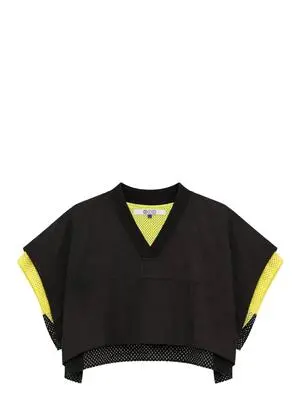 ORDINARY COUTURE CODE Ordinary Couture Code Mesh-Layered V-Neck T-Shirt