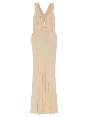 HERVE L. LEROUX Plunge-neck Ruched Gown - Neutrals