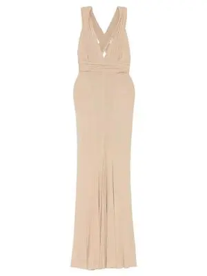 HERVE L. LEROUX Plunge-neck Ruched Gown - Neutrals