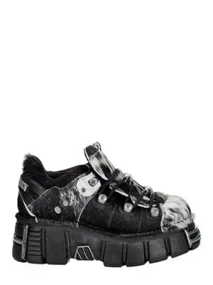 NEW ROCK Panelled Faux-fur Platform Boots - Black
